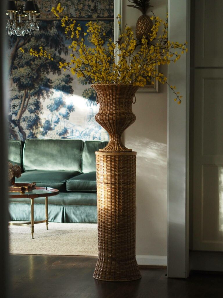 Large Wicker Urn and Pedestal Set | Heywood Home Company