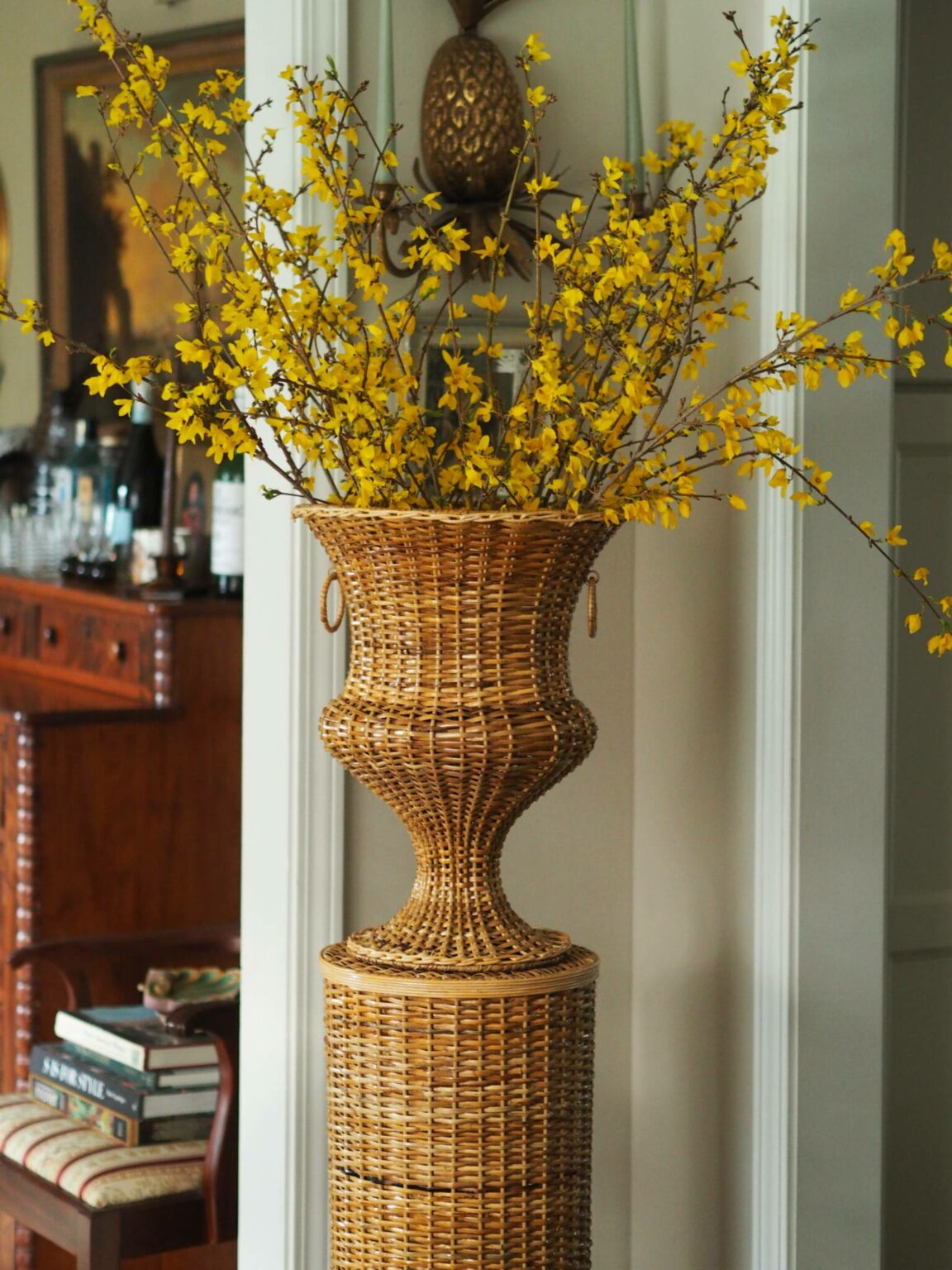 Large Wicker Urn and Pedestal Set | Heywood Home Company